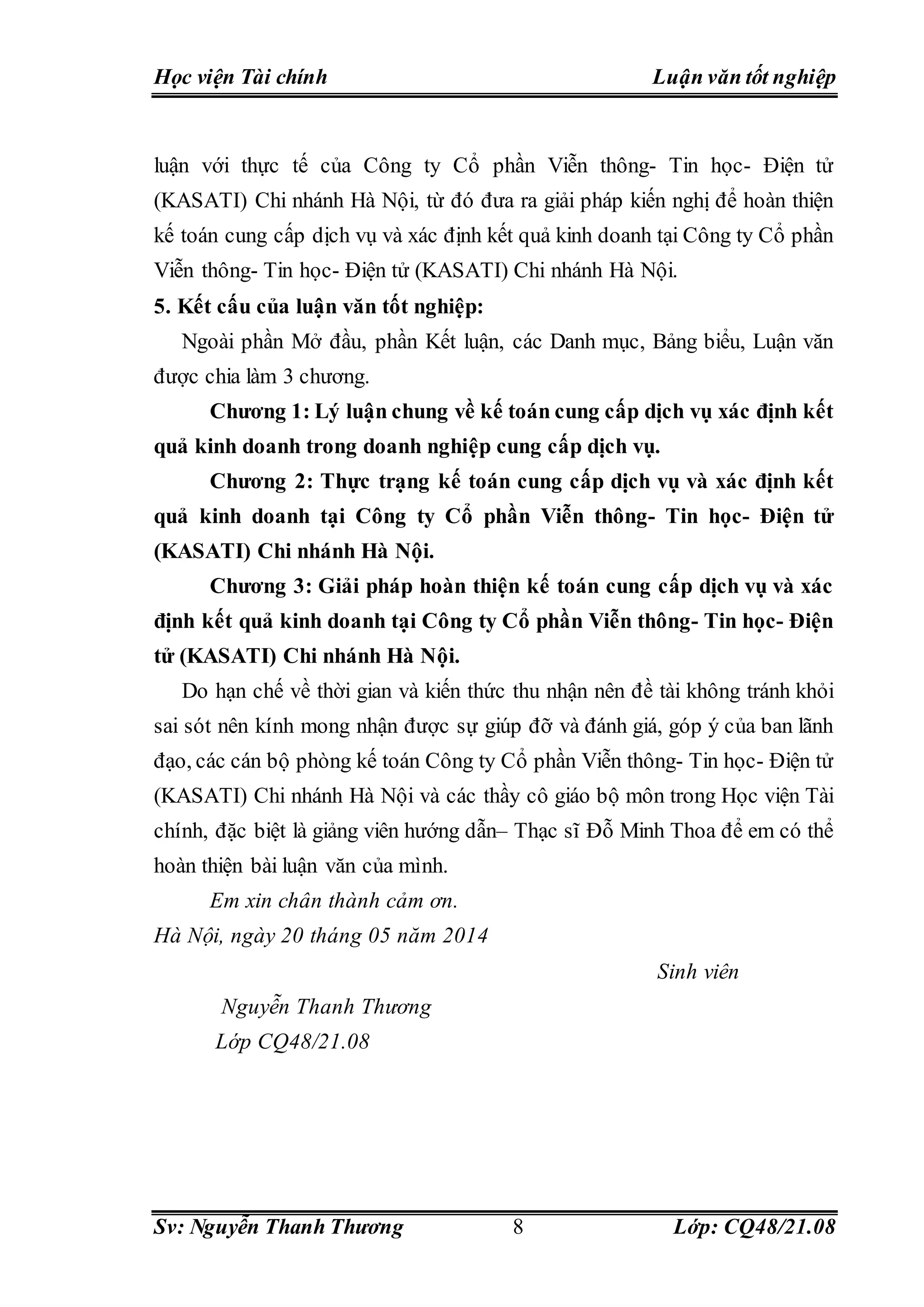 LUẬN VĂN TỐT NGHIỆP THỰC TRẠNG KẾ TOÁN CUNG CẤP DỊCH VỤ VÀ XÁC ĐỊNH KẾT QUẢ KINH DOANH TẠI CÔNG ...