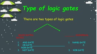 Logic gates | Universal gates | Types of logic gates | | PPTX