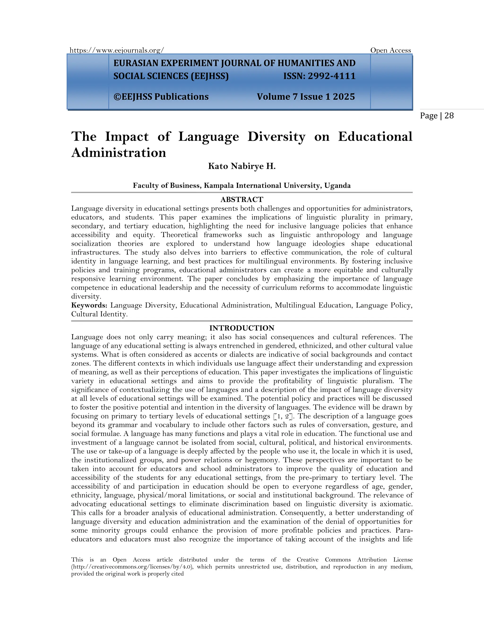 The Impact of Language Diversity on Educational Administration (www.kiu ...