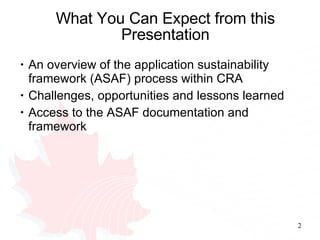 Application Sustainability Assessment Framework within the Canada ...