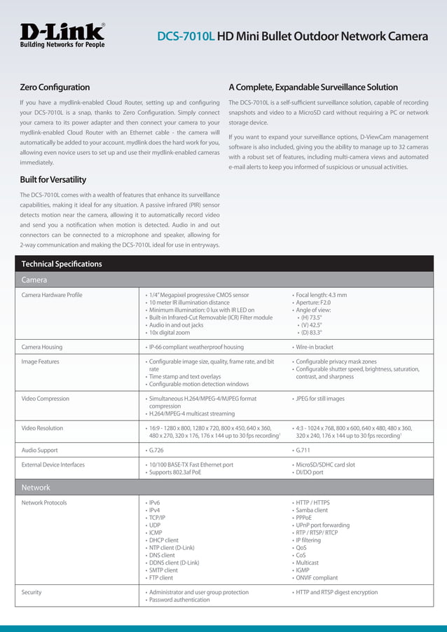 D link dcs-7010 l brochure | PDF