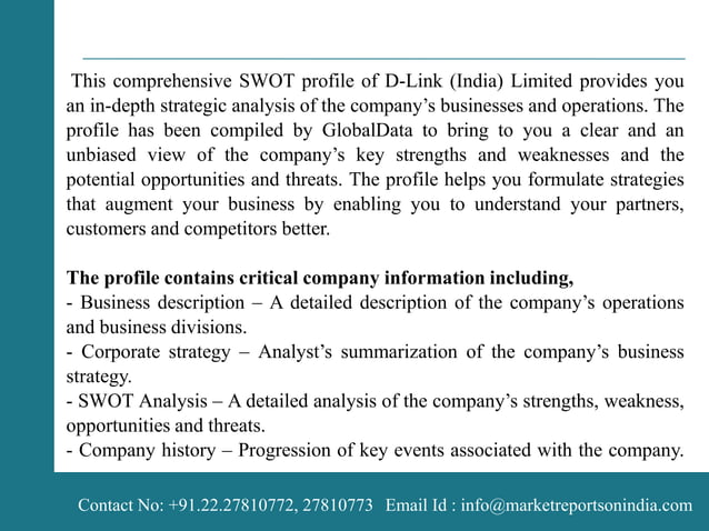 D link (india) limited (smartlink) - financial and strategic swot ...