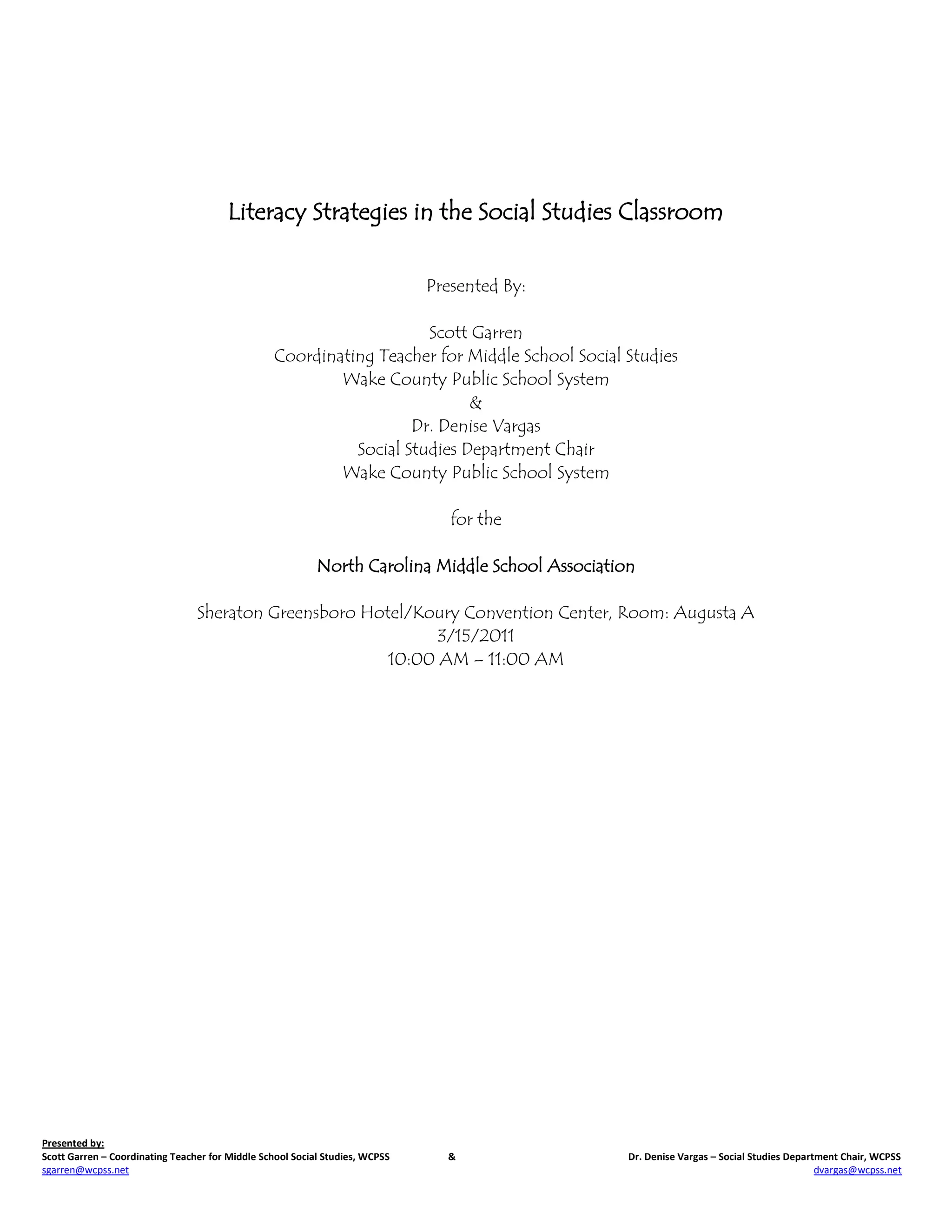 Literacy Strategies in the Social Studies Classroom | PDF