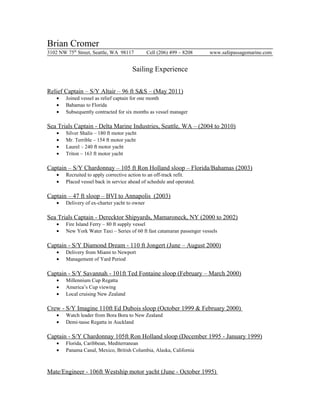 Brian Cromer - Sailing Resume | DOC