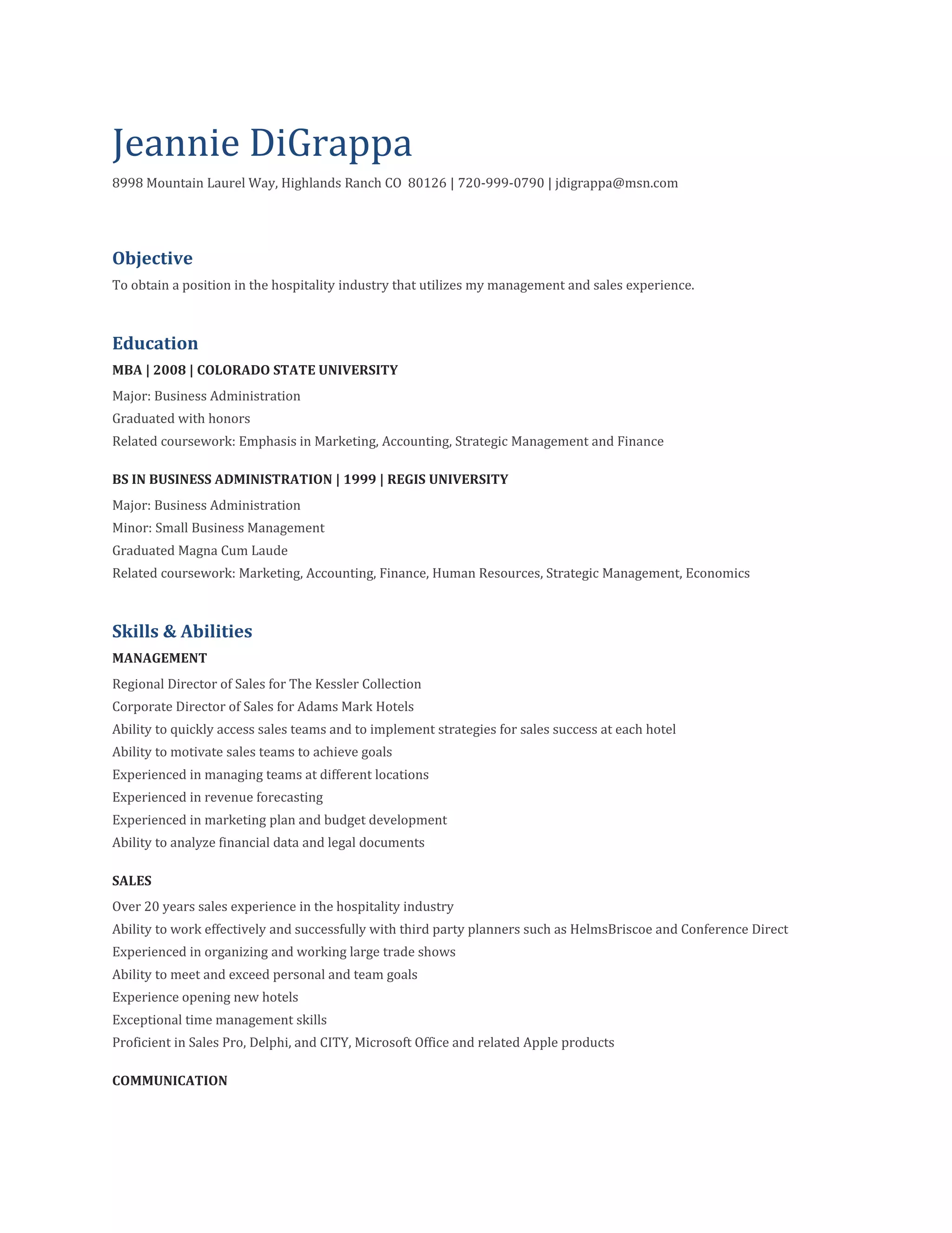 Jeannie DiGrappa Resume | DOC