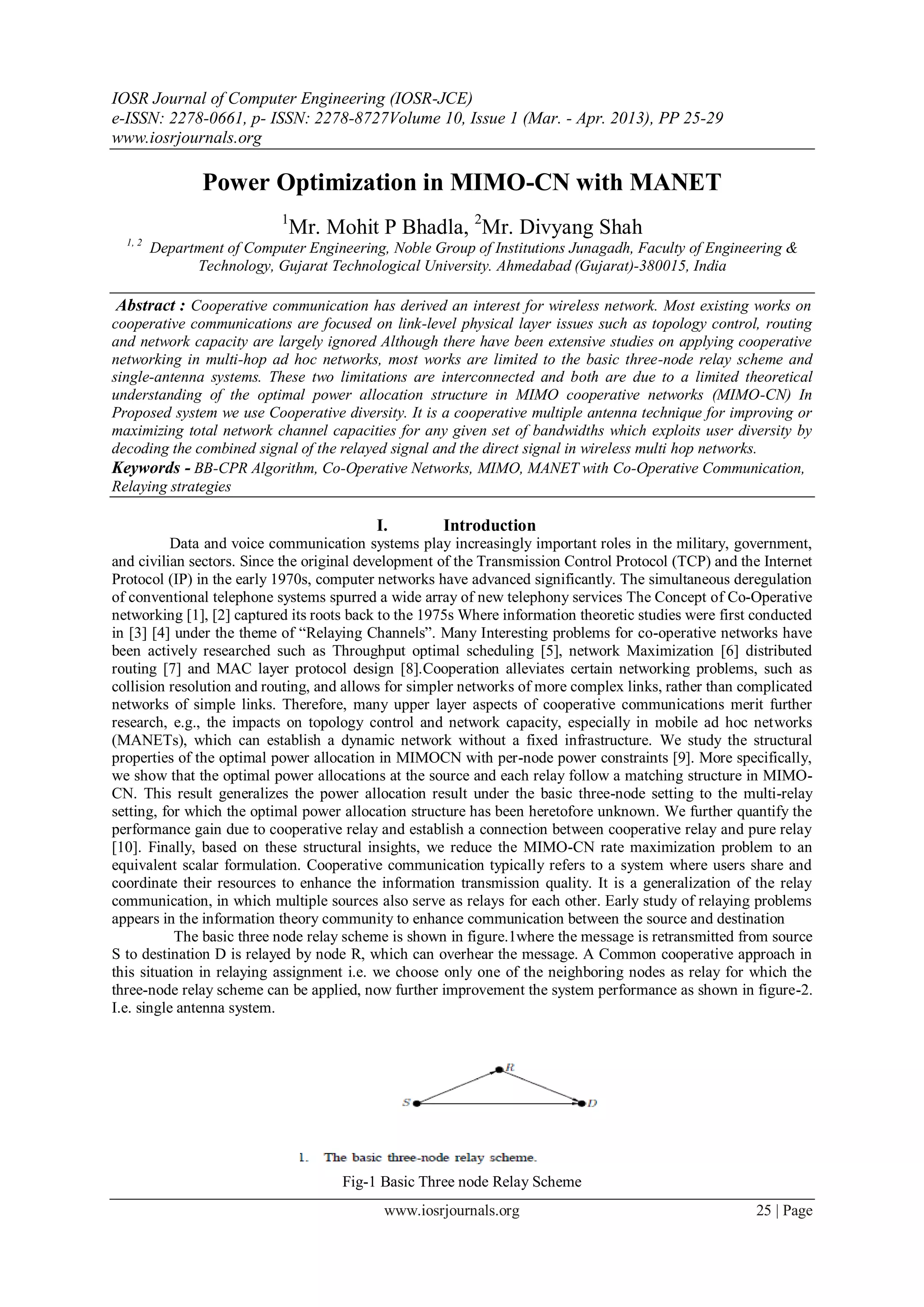 Power Optimization in MIMO-CN with MANET | PDF | Internet of Things | Internet