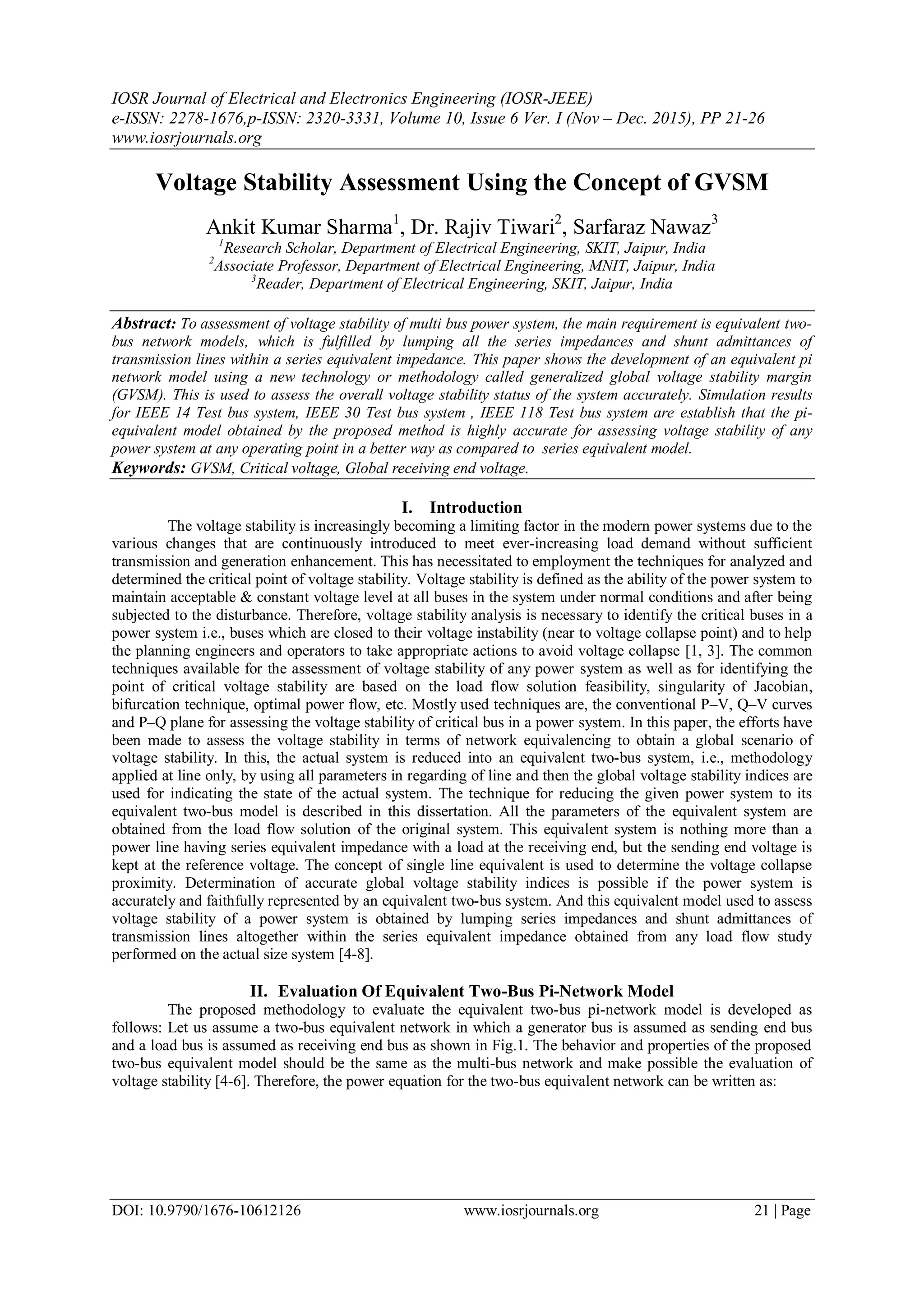 Voltage Stability Assessment Using the Concept of GVSM | PDF