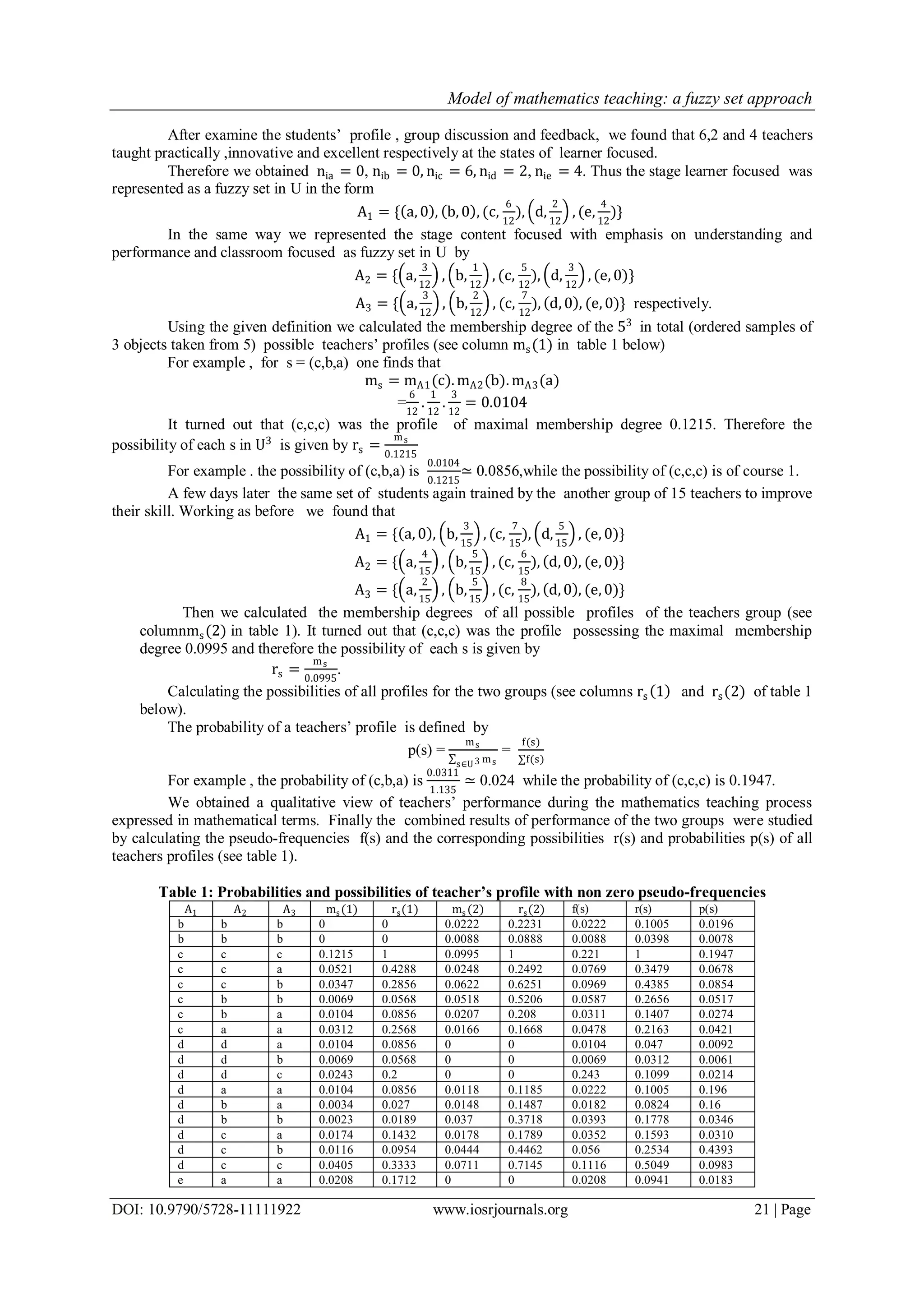 Model of Mathematics Teaching: A Fuzzy Set Approach | PDF | Education
