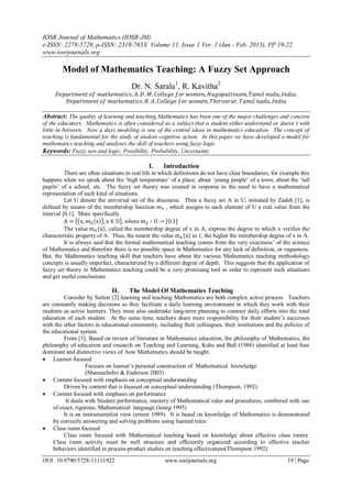 Model of Mathematics Teaching: A Fuzzy Set Approach | PDF | Education