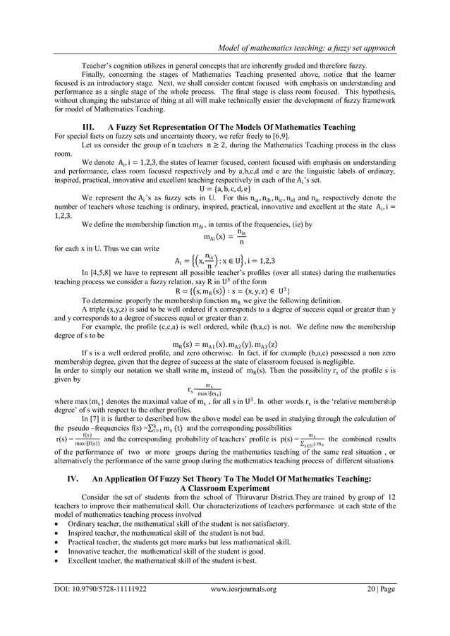 Model of Mathematics Teaching: A Fuzzy Set Approach | PDF | Education