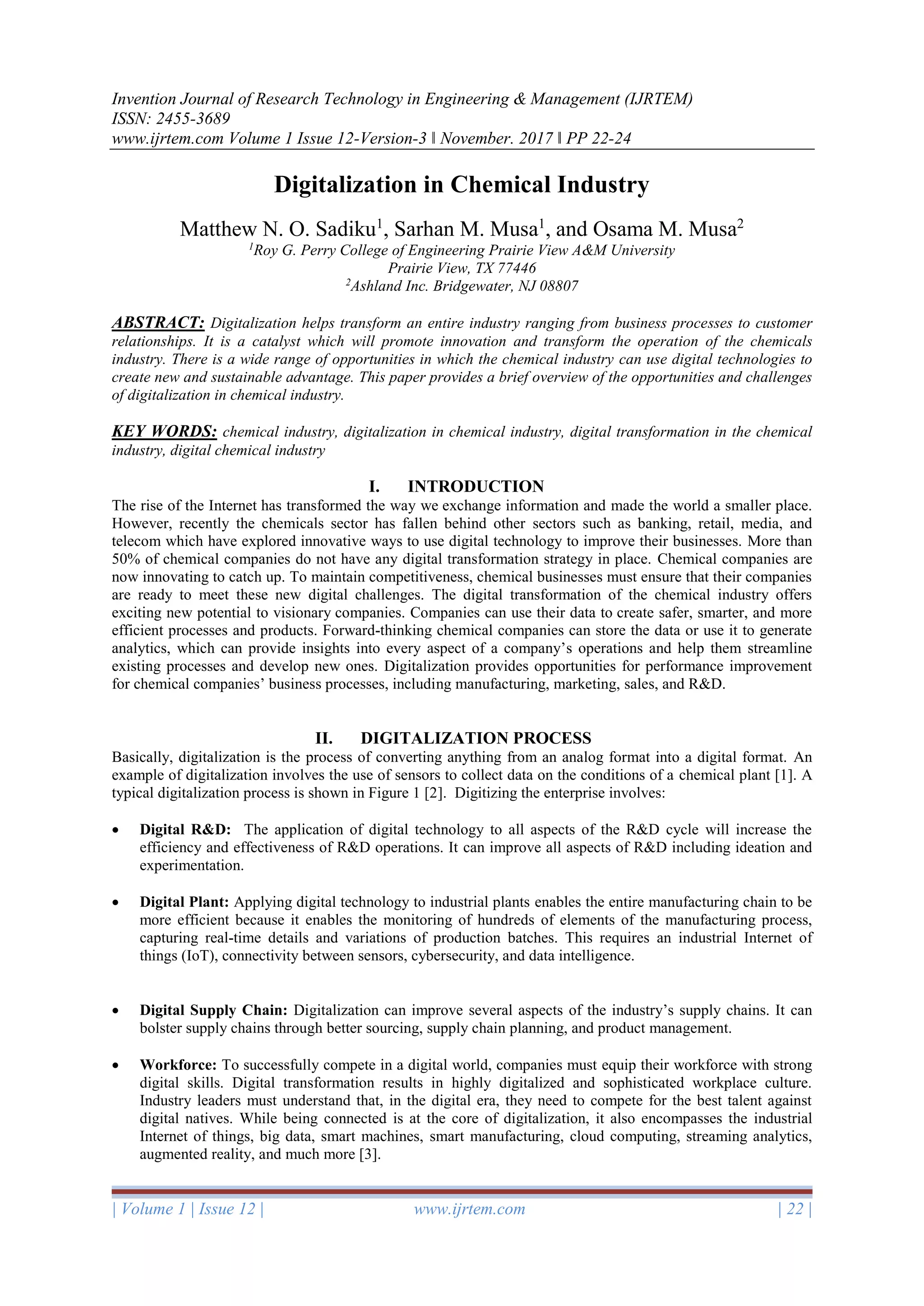 Digitalization in Chemical Industry | PDF