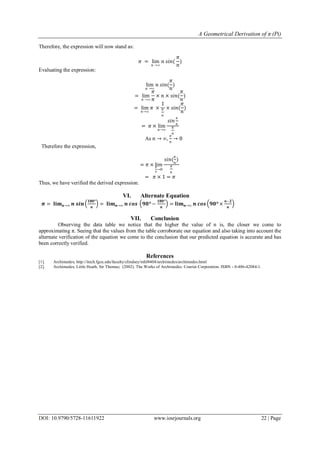 A Geometrical Derivation of π (Pi) | PDF