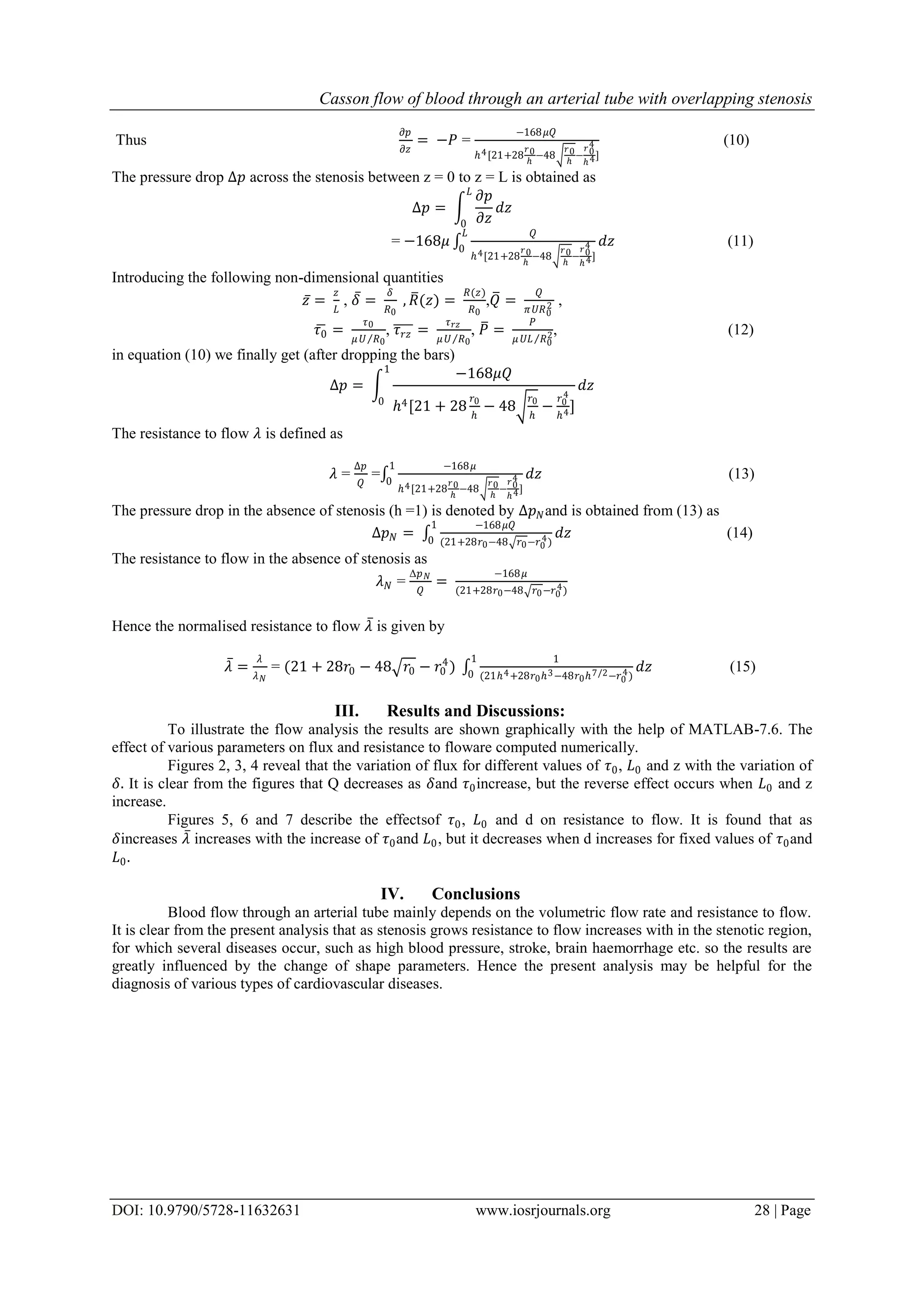 Casson flow of blood through an arterial tube with overlapping stenosis | PDF | Heart and ...