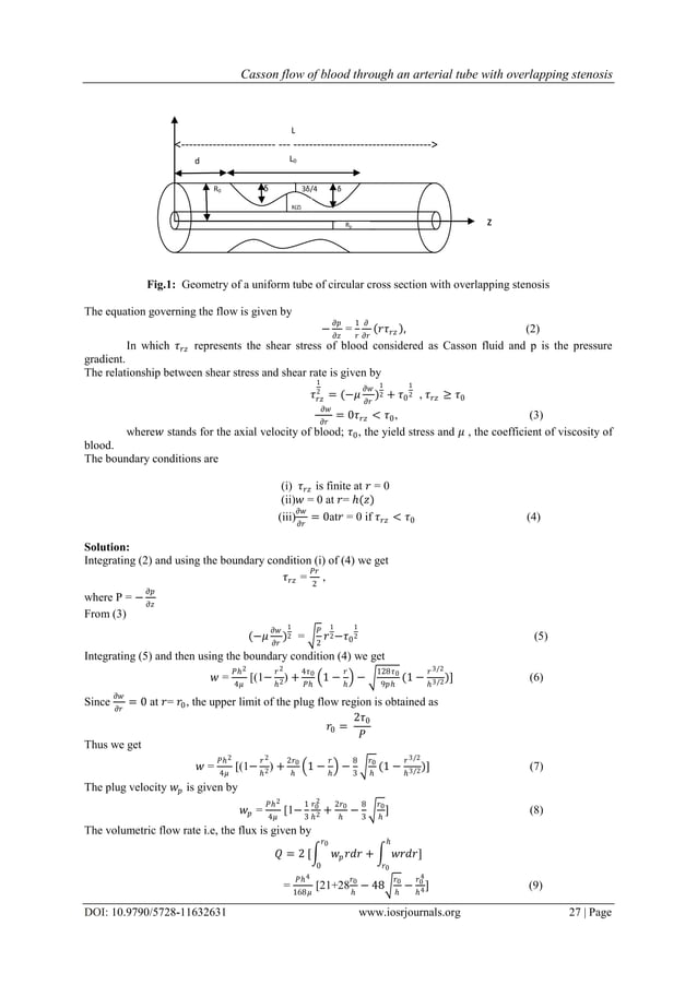 Casson flow of blood through an arterial tube with overlapping stenosis | PDF | Heart and ...