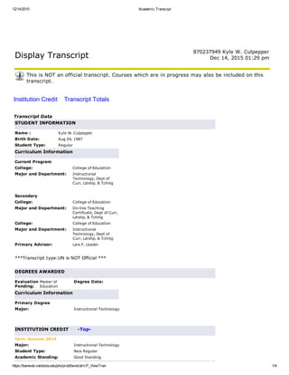 Academic Transcipt Masters ITED | PDF