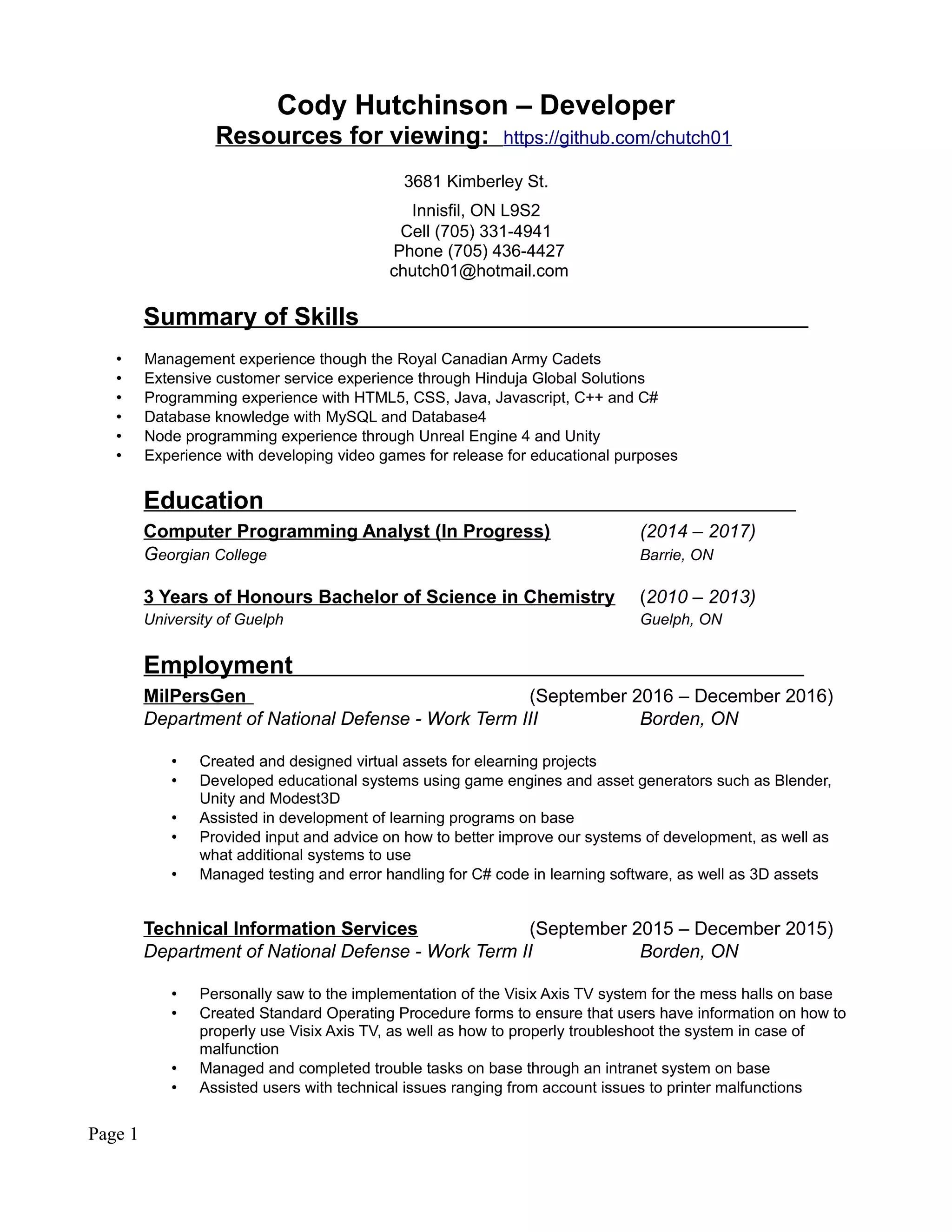 Cody Hutchinson Resume | PDF