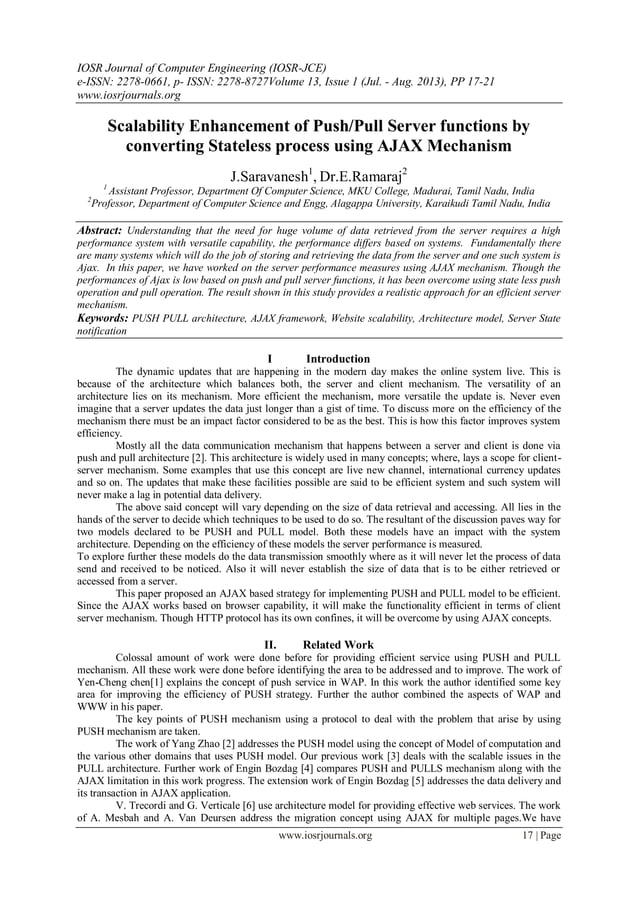 Scalability Enhancement of Push/Pull Server functions by converting Stateless process using AJAX ...