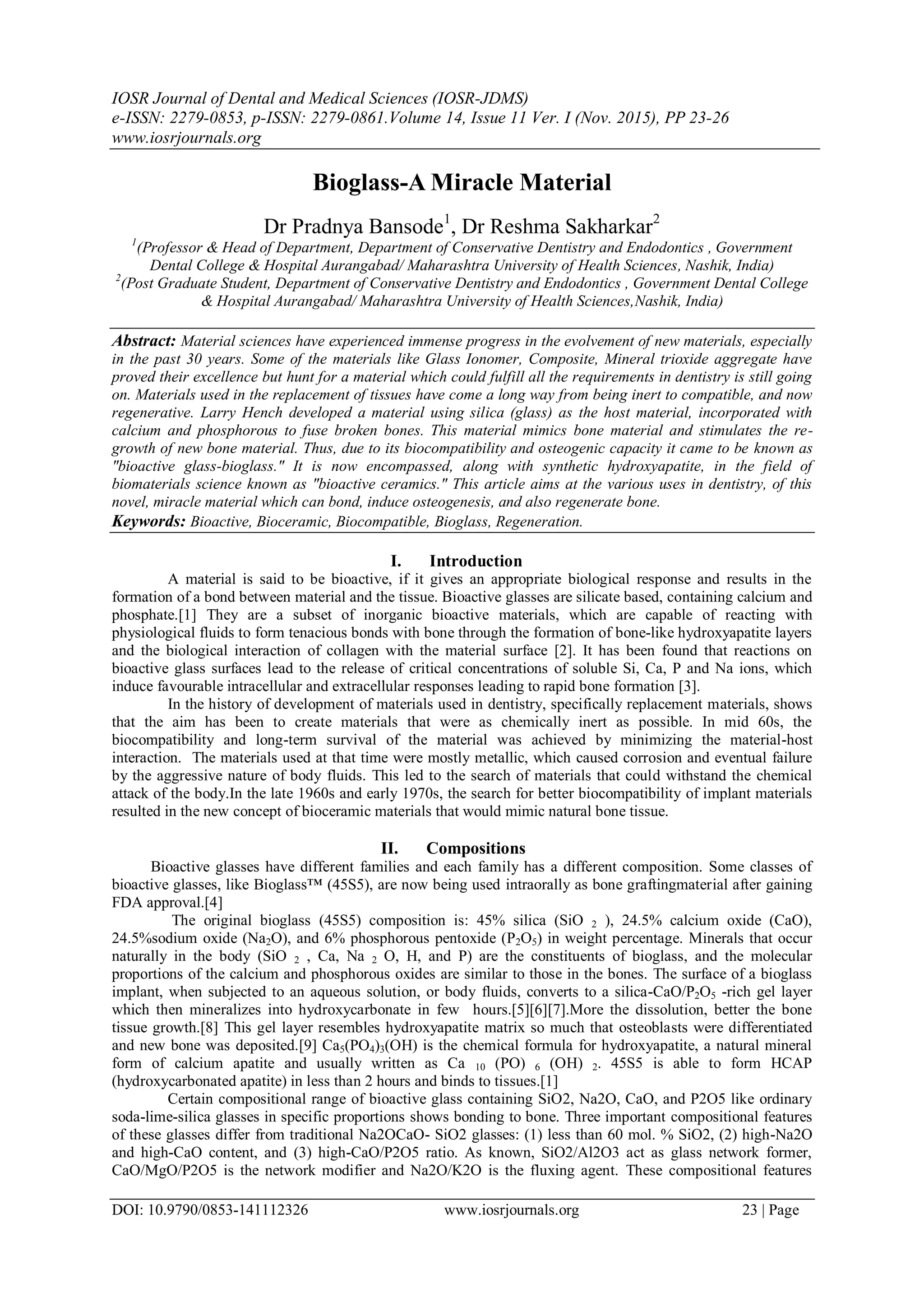 Bioglass-A Miracle Material | PDF