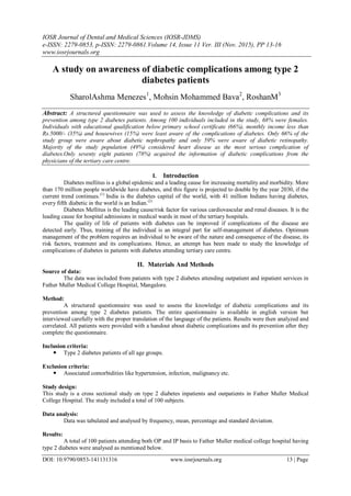 A study on awareness of diabetic complications among type 2 diabetes ...