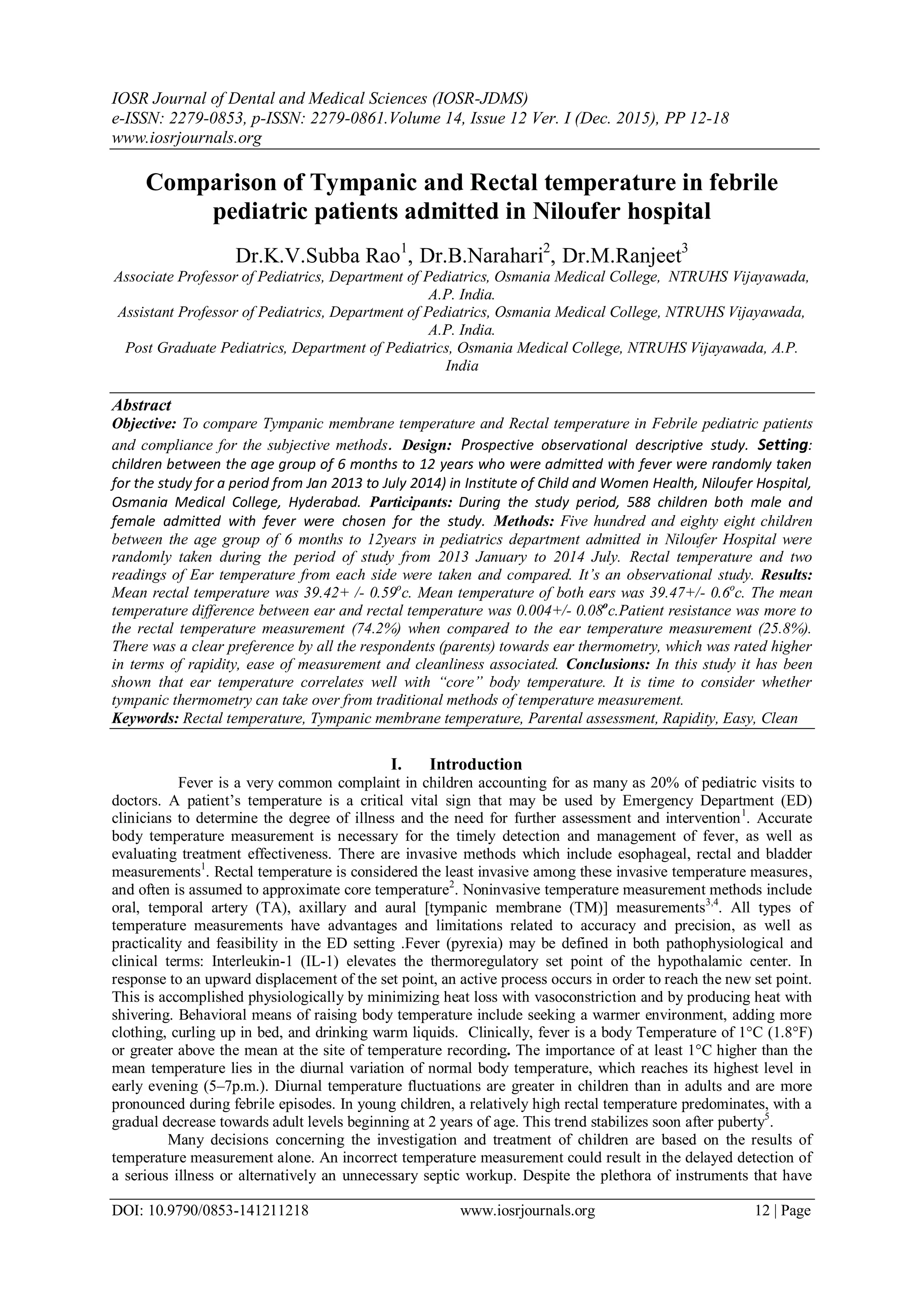 Comparison of Tympanic and Rectal temperature in febrile pediatric ...