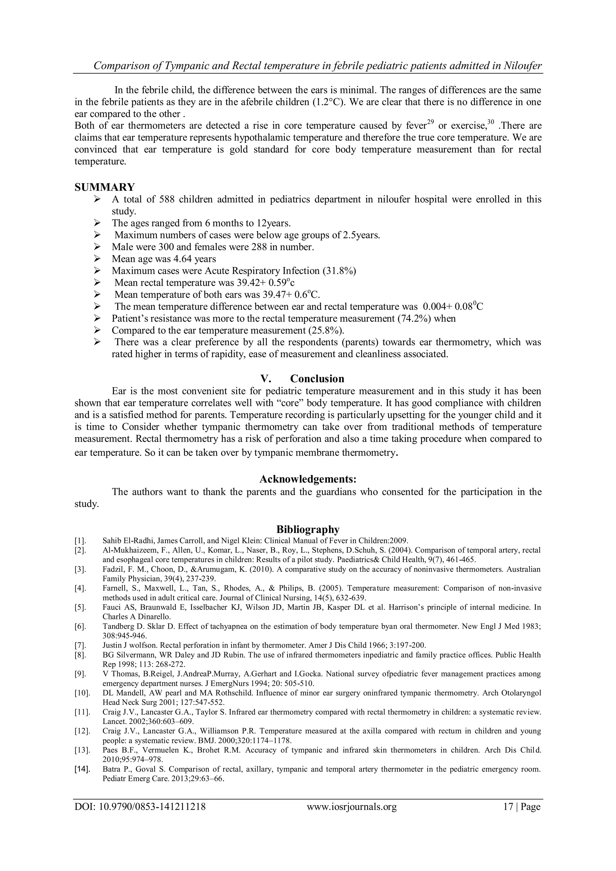 Comparison of Tympanic and Rectal temperature in febrile pediatric ...