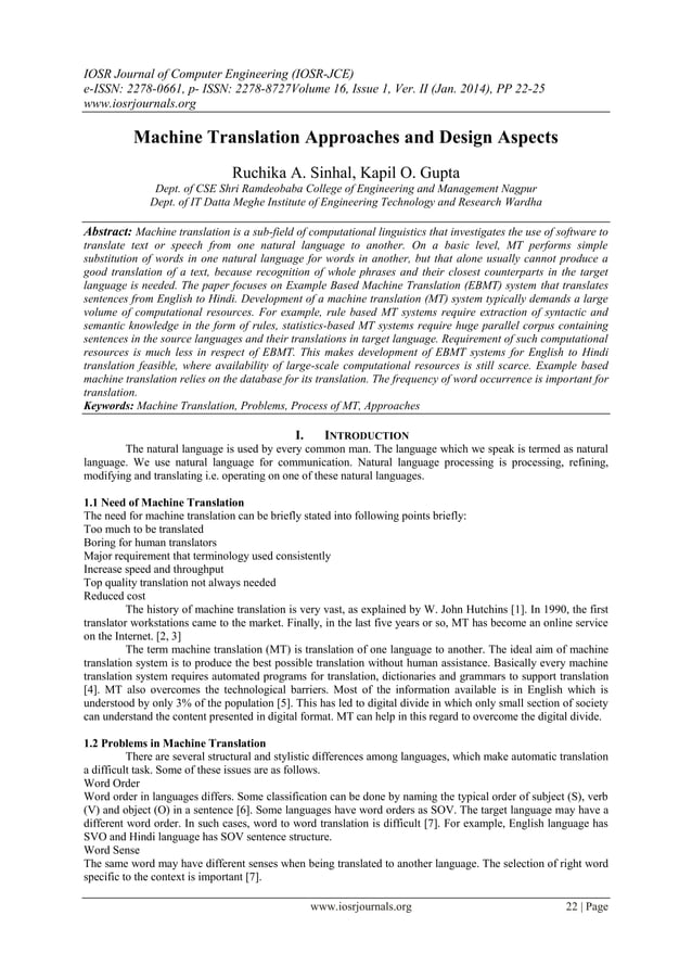 Machine Translation Approaches and Design Aspects | PDF