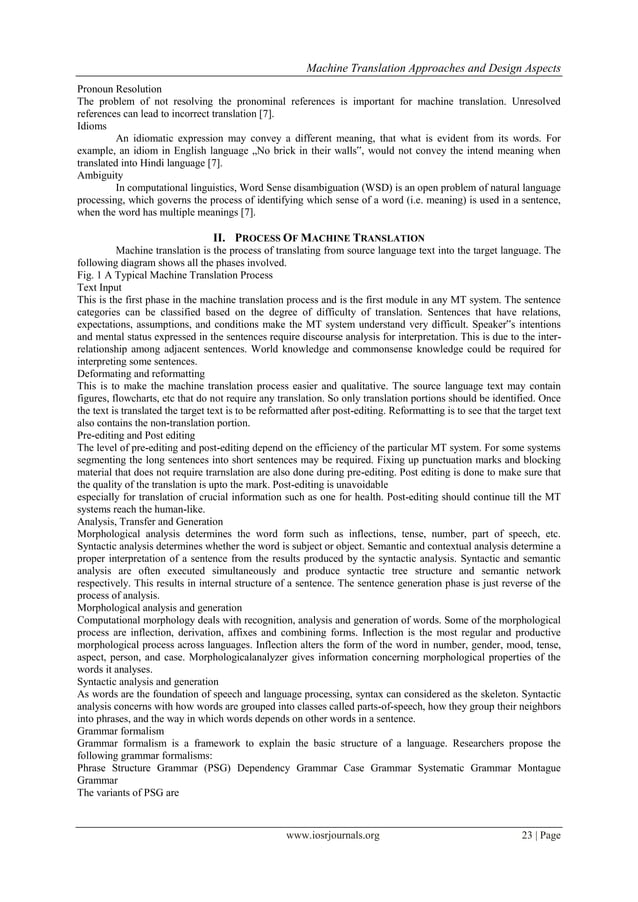 Machine Translation Approaches and Design Aspects | PDF