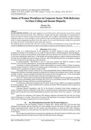 Status of Women Workforce in Corporate Sector With Reference To Glass ...