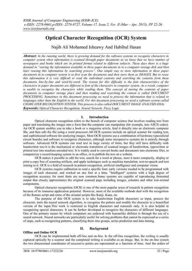 Optical Character Recognition (OCR) System | PDF