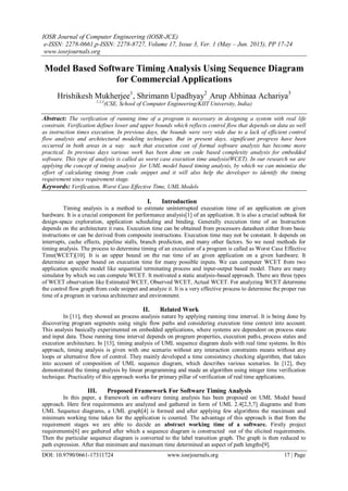 Model Based Software Timing Analysis Using Sequence Diagram for ...