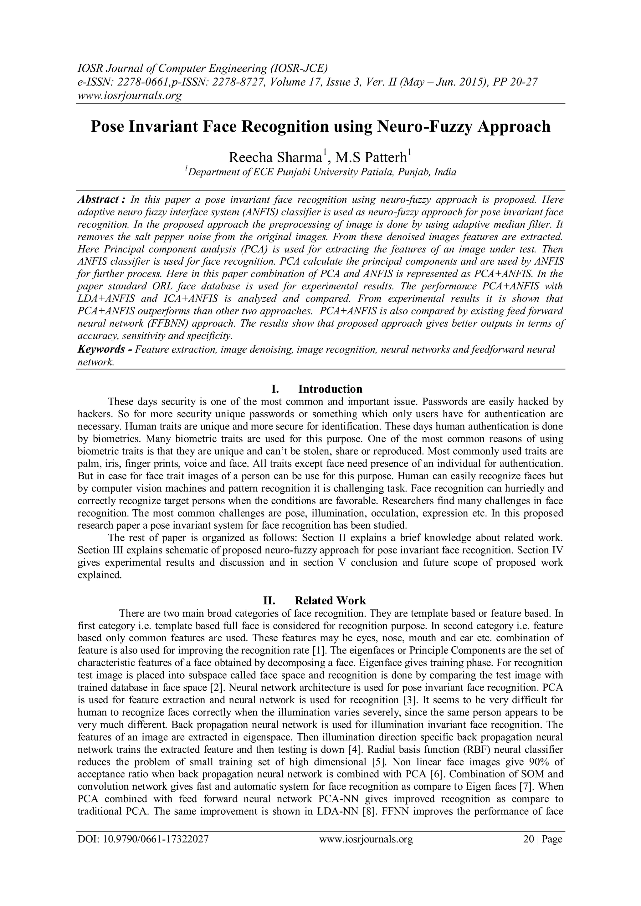 Pose Invariant Face Recognition Using Neuro Fuzzy Approach Pdf