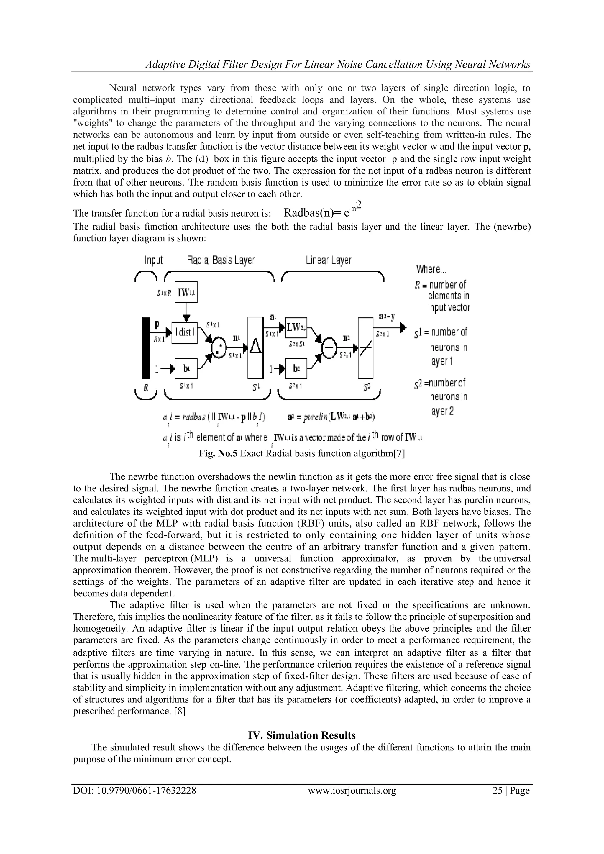 Adaptive Digital Filter Design for Linear Noise Cancellation Using Neural Networks | PDF
