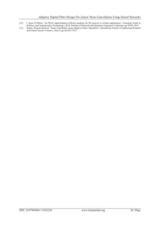 Adaptive Digital Filter Design for Linear Noise Cancellation Using Neural Networks | PDF