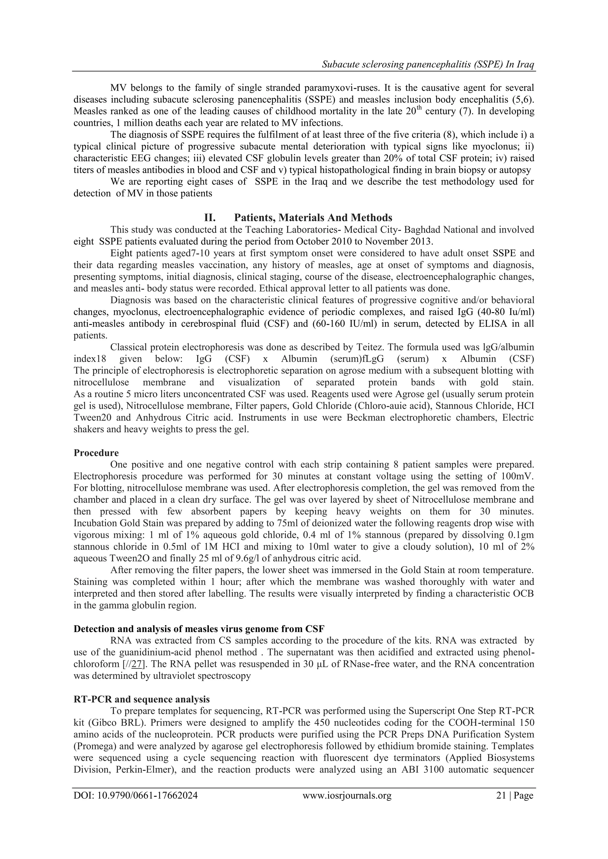 Subacute sclerosing panencephalitis (SSPE) In Iraq | PDF