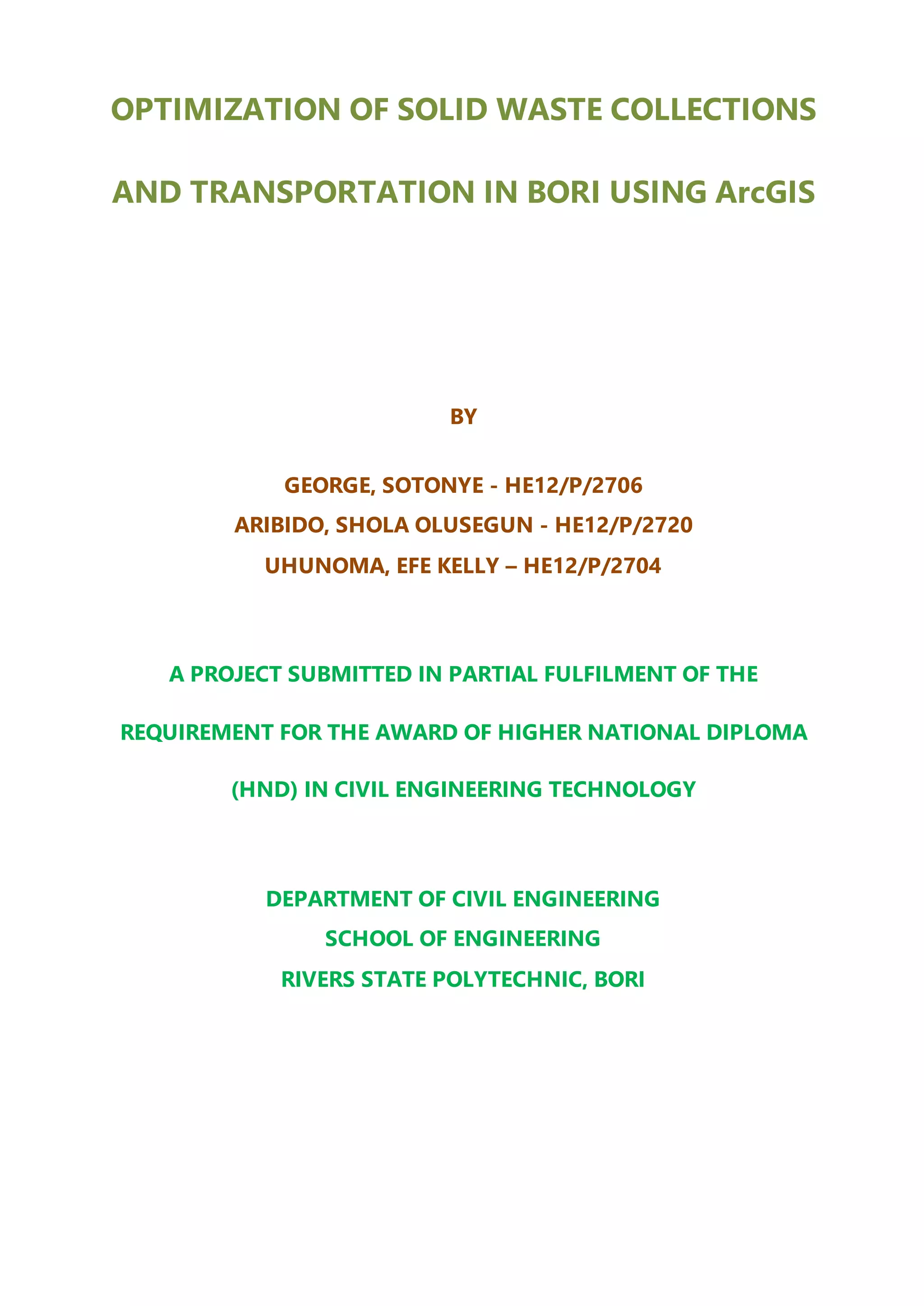 Optimization of solid waste collections and transportation in Bori using ArcGIS rev01 | DOCX