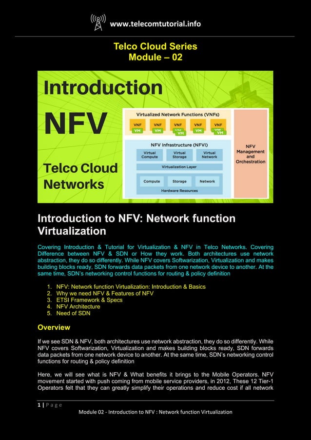 Telco Cloud - 02. Introduction to NFV - Network Function Virtualization | PDF