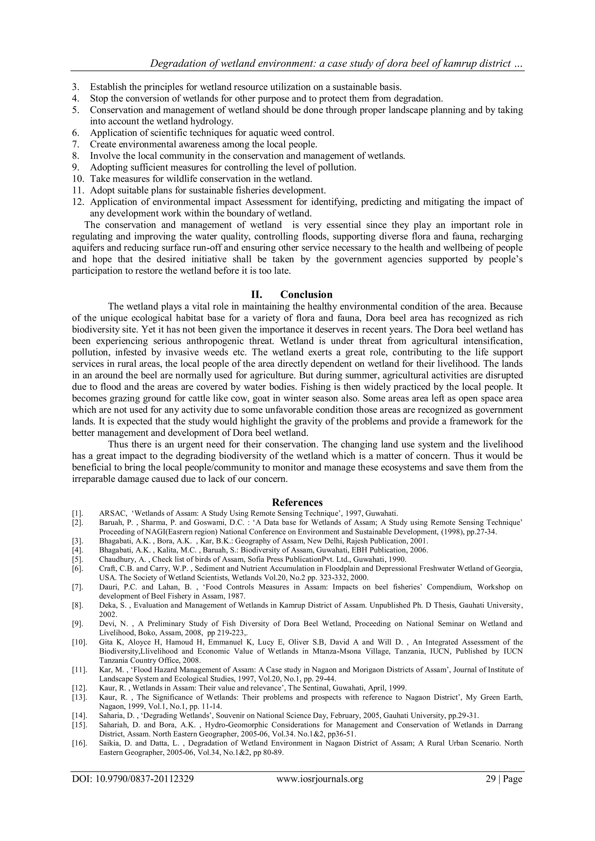 Degradation of Wetland Environment: A Case Study of Dora Beel of Kamrup ...