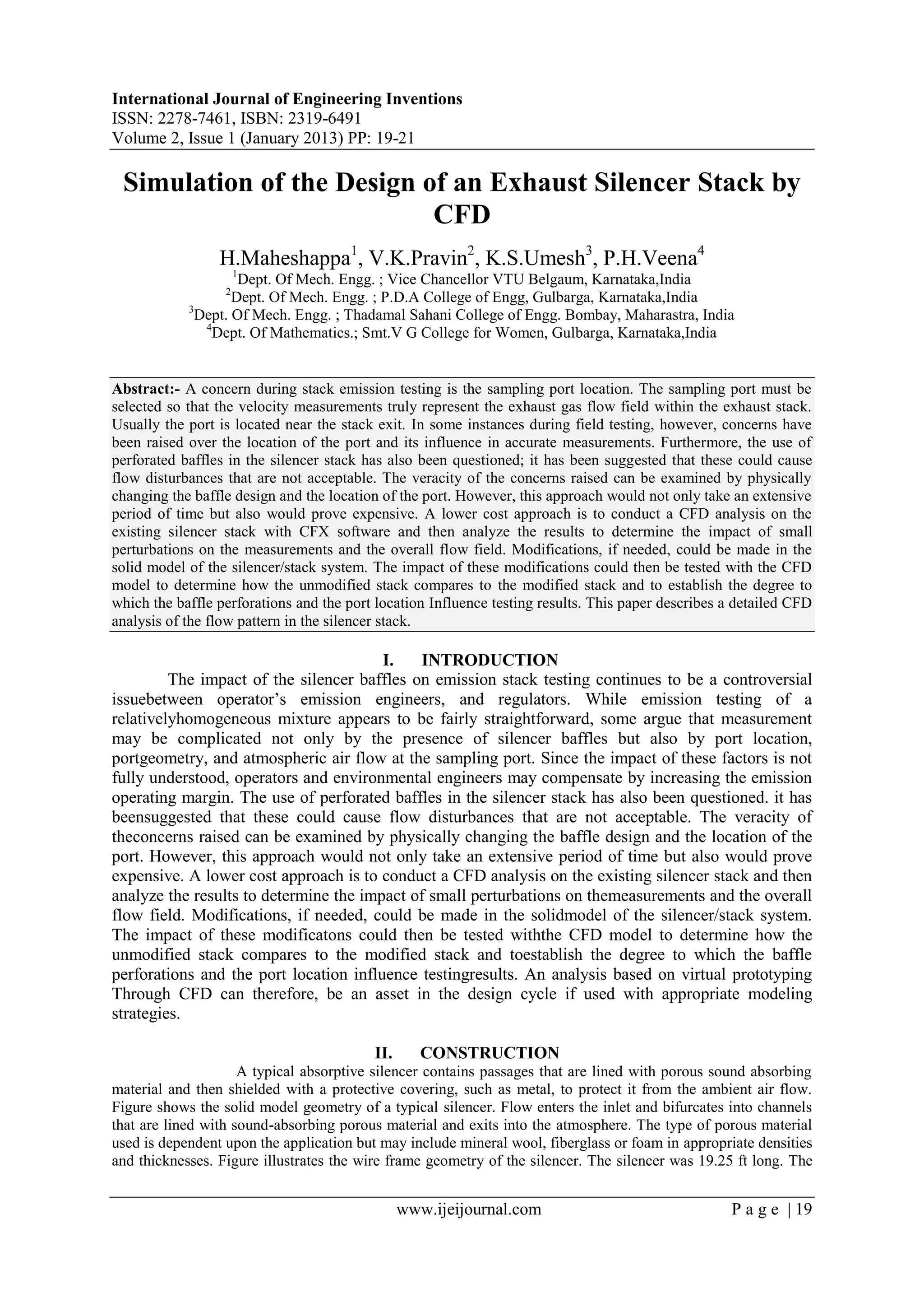 Simulation of the Design of an Exhaust Silencer Stack by CFD | PDF