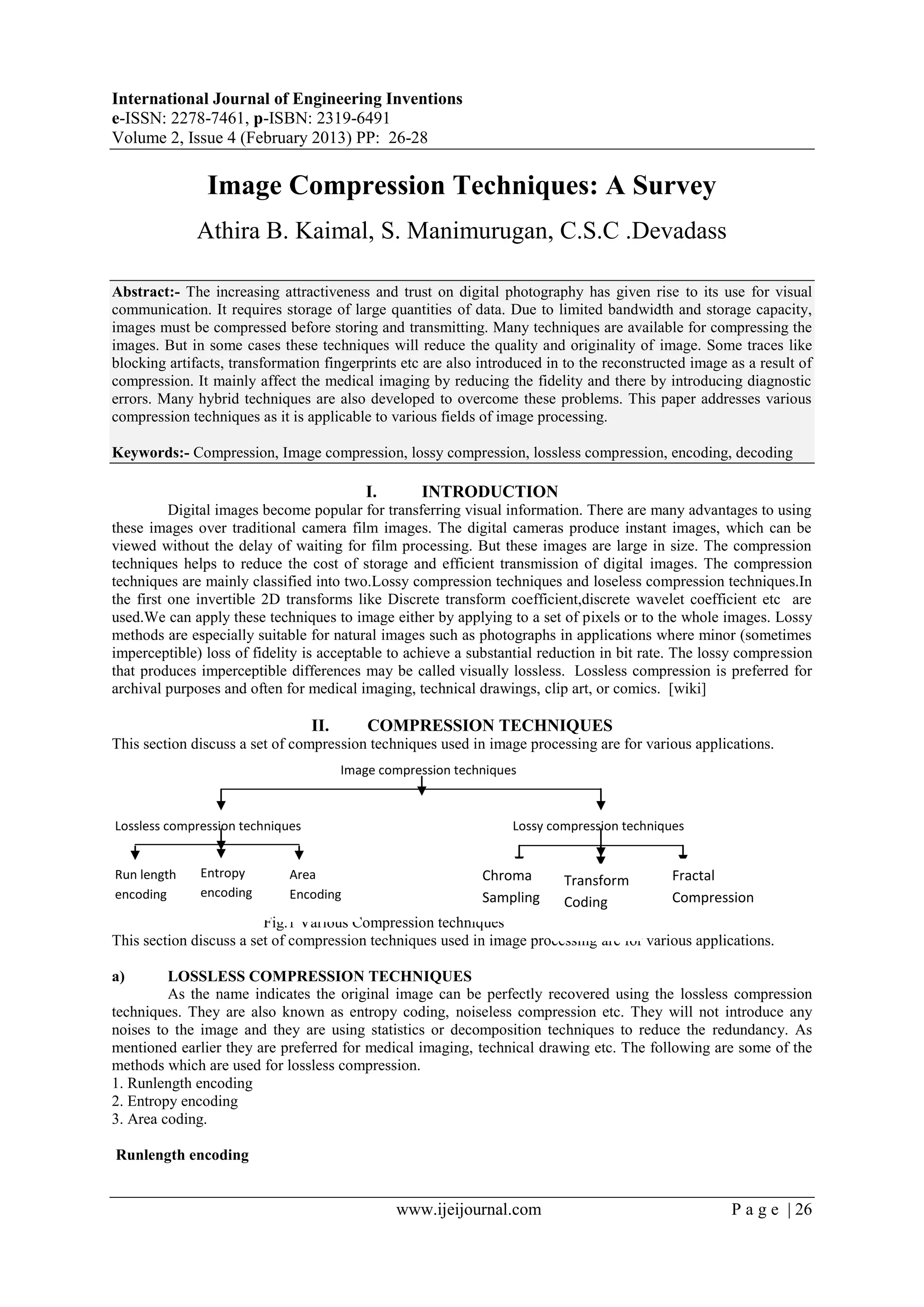 Image Compression Techniques: A Survey | PDF