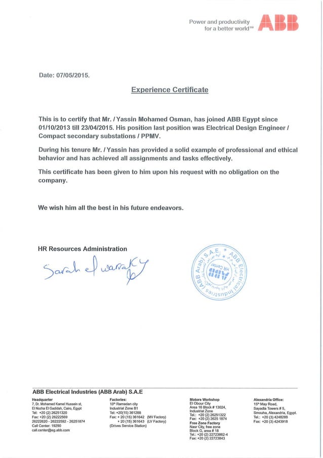 19.Experience Certificate ABB | PDF