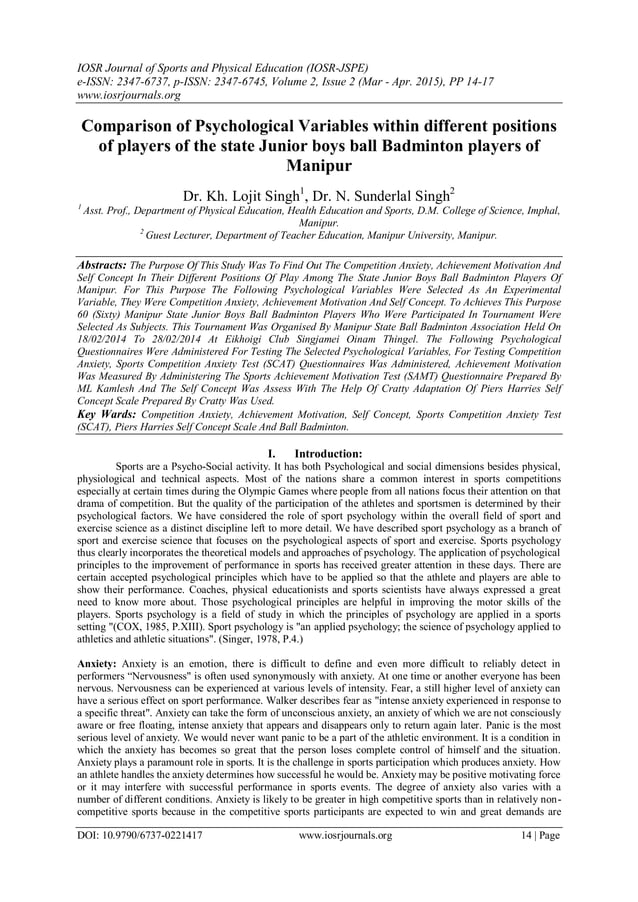 Comparison of Psychological Variables within different positions of ...