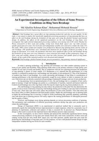 An Experimental Investigation of the Effects of Some Process Conditions ...