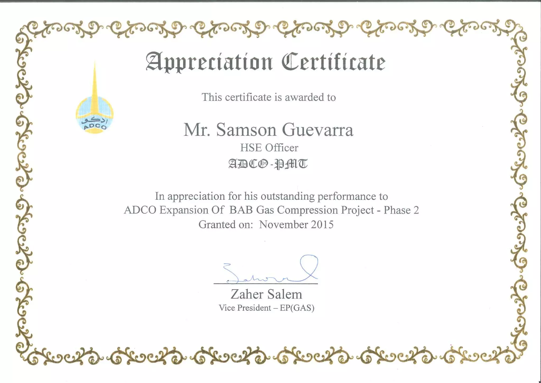 ADCO Certificate | PPT