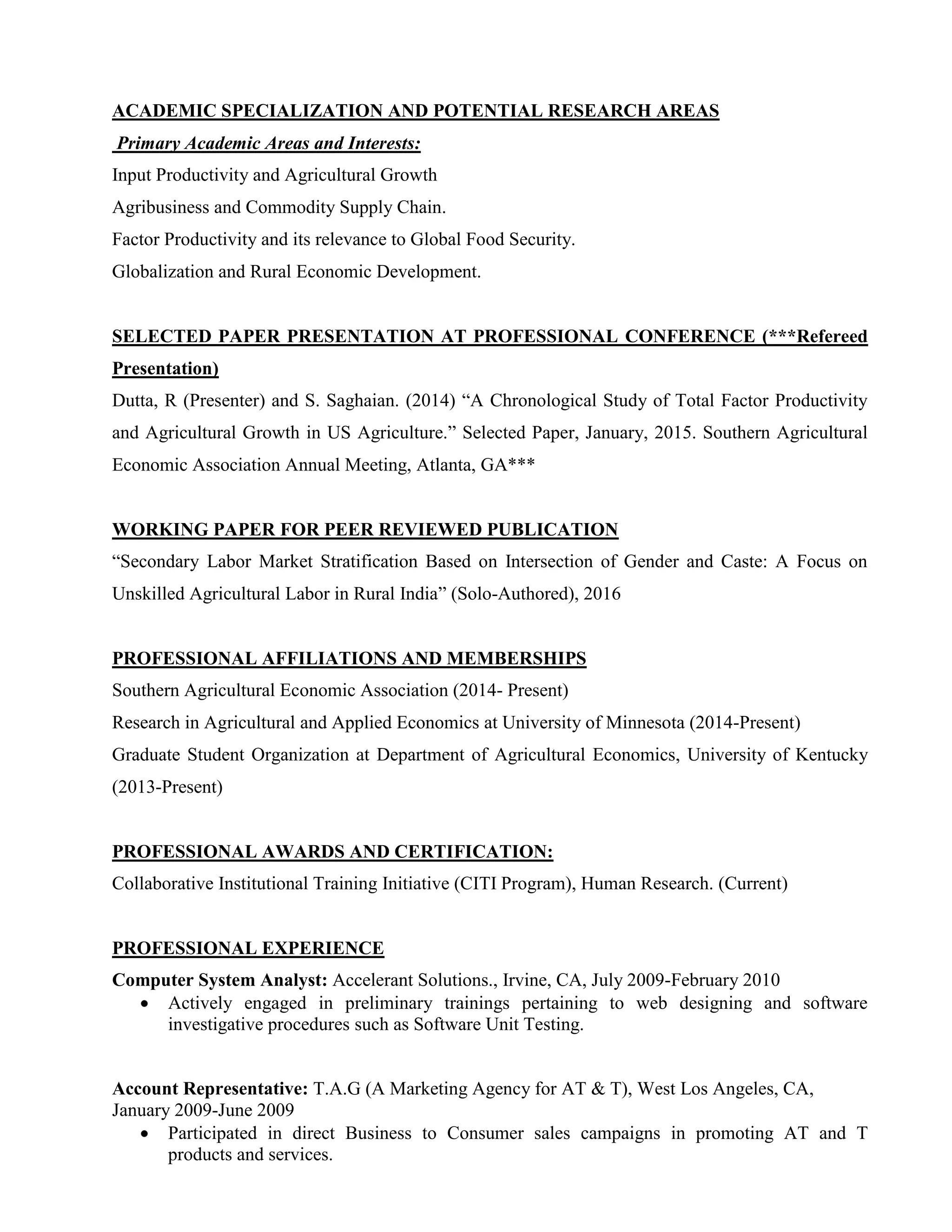 Ritwik Dutta- Ag CV | PDF