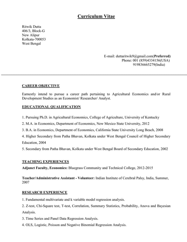 Ritwik Dutta- Ag CV | PDF