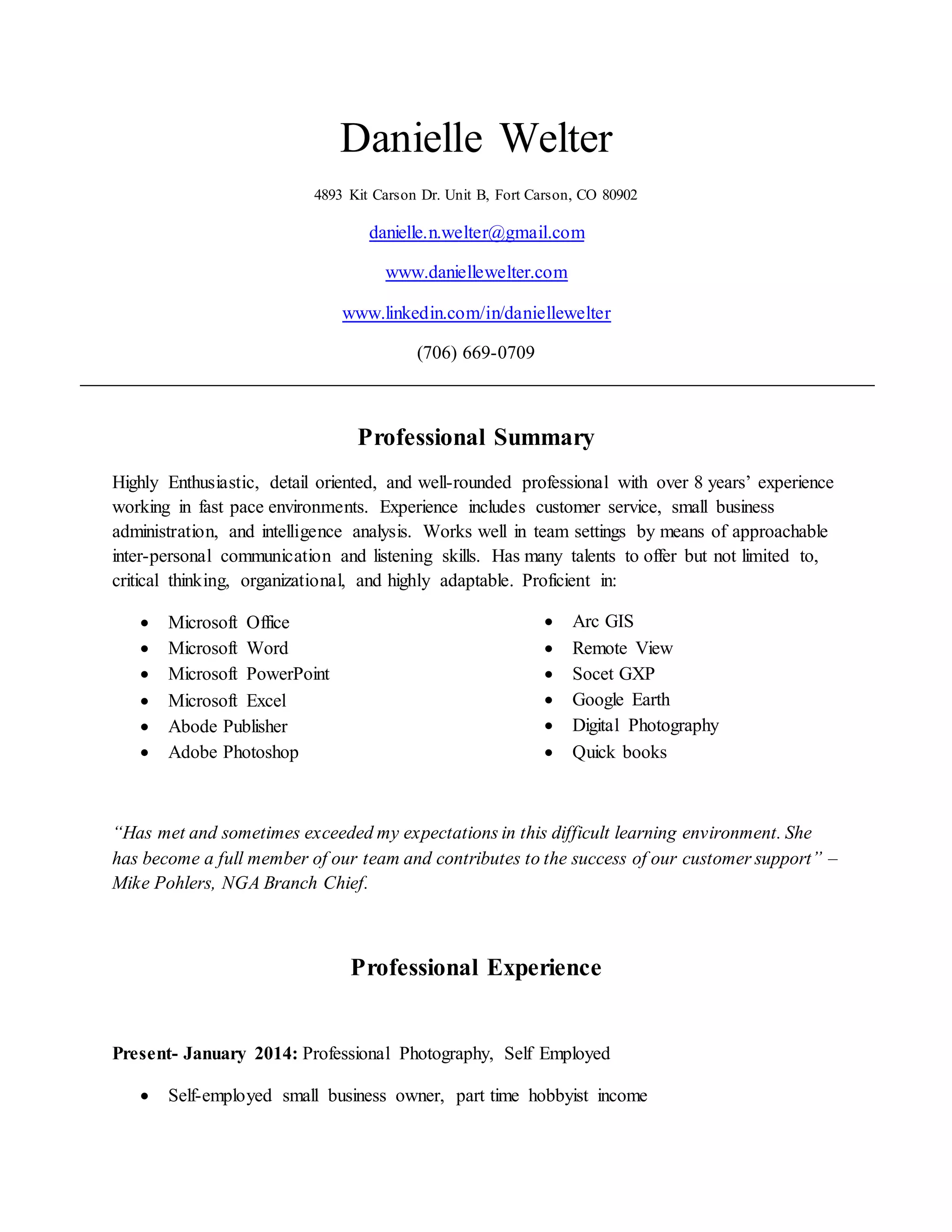 CarsonREsumeDanielle Welter_working | PDF