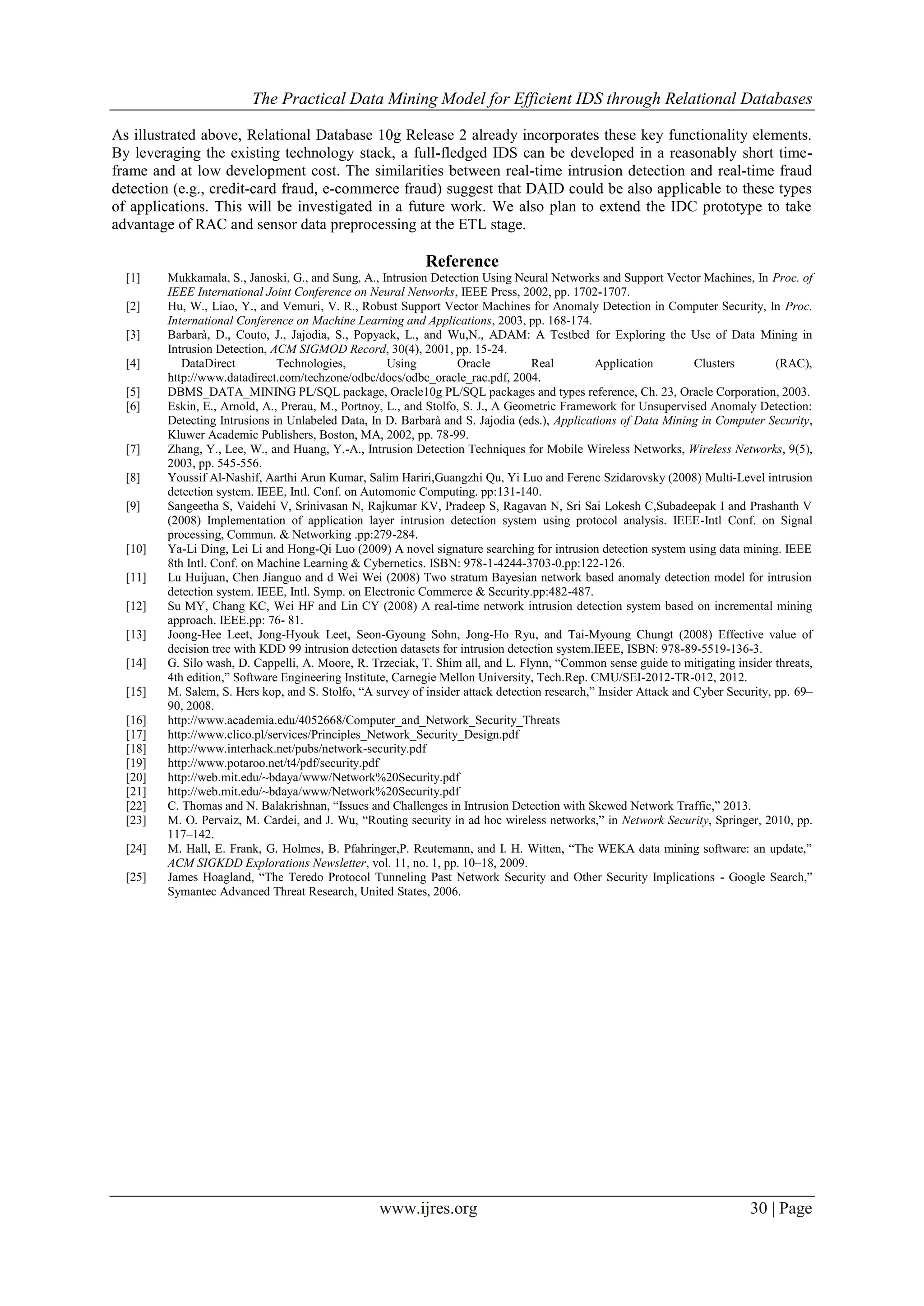 The Practical Data Mining Model For Efficient Ids Through Relational Databases Pdf