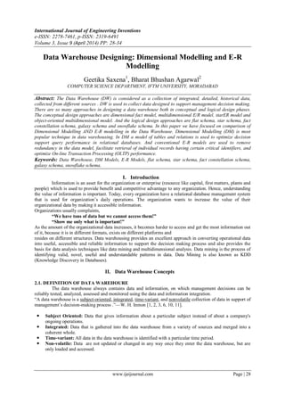 Data Warehouse Designing: Dimensional Modelling and E-R Modelling | PDF