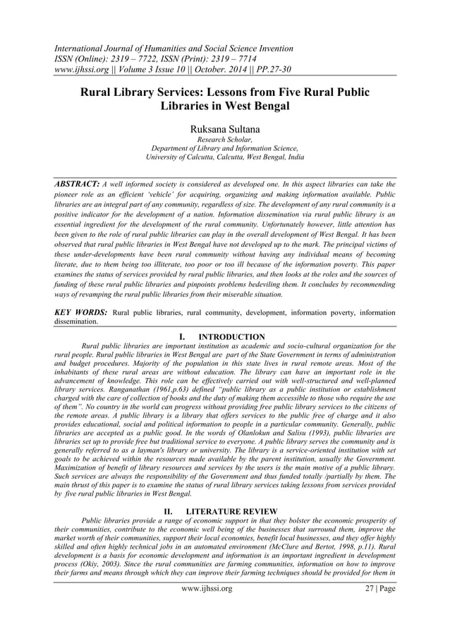 Rural Library Services: Lessons from Five Rural Public Libraries in ...