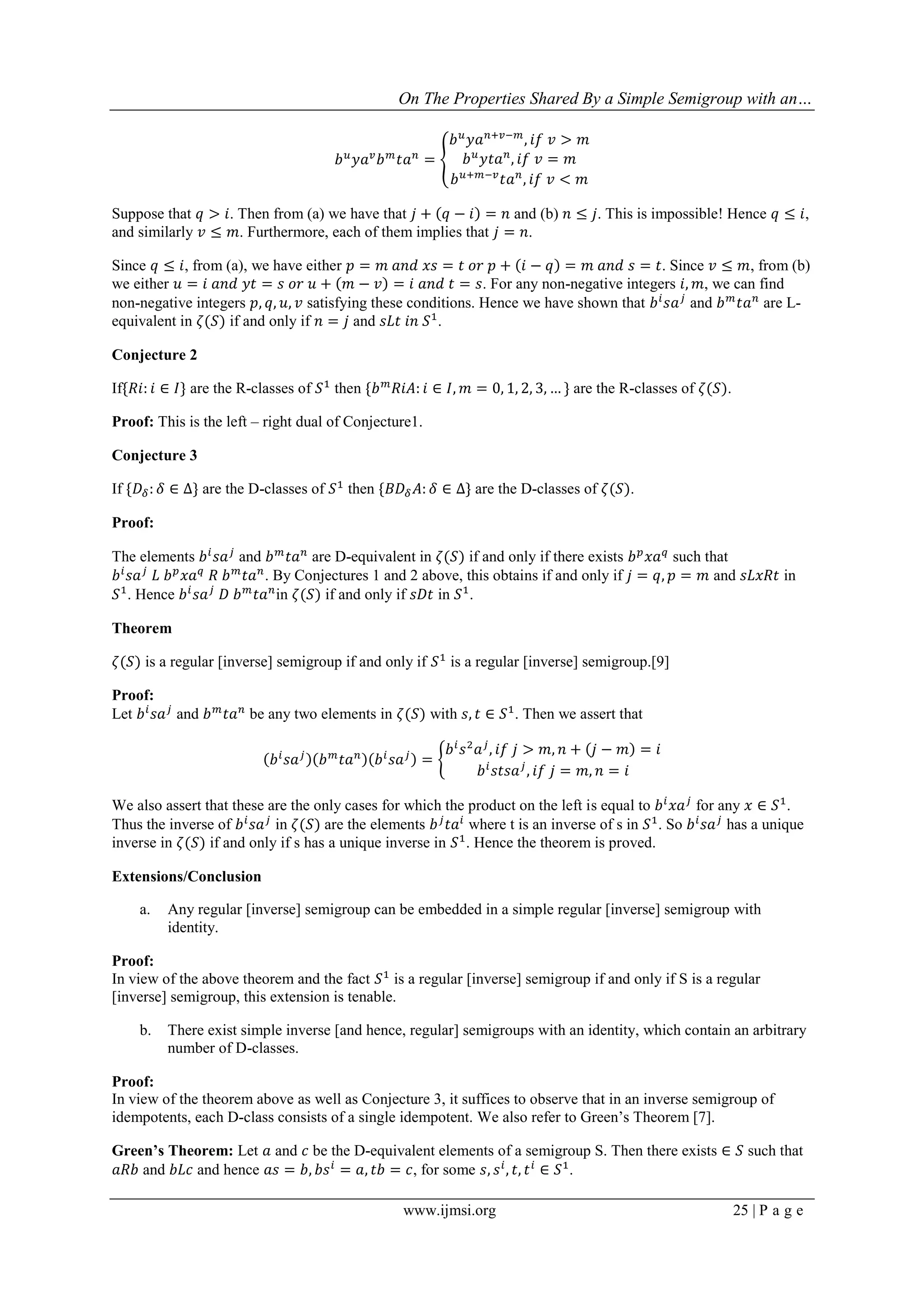 On The Properties Shared By a Simple Semigroup with an Identity and Any Semigroup with an ...